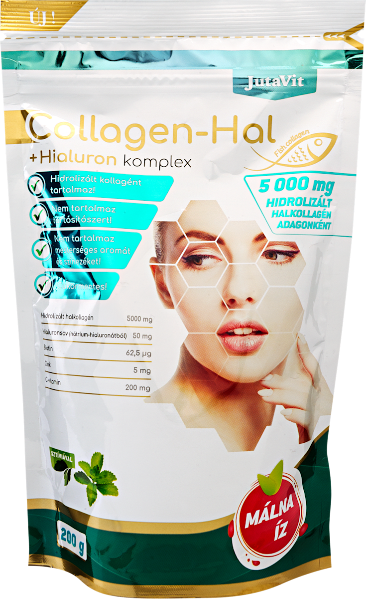 JutaVit Collagen-hal + hialuron komplex málna ízben, 200 g | dm.hu