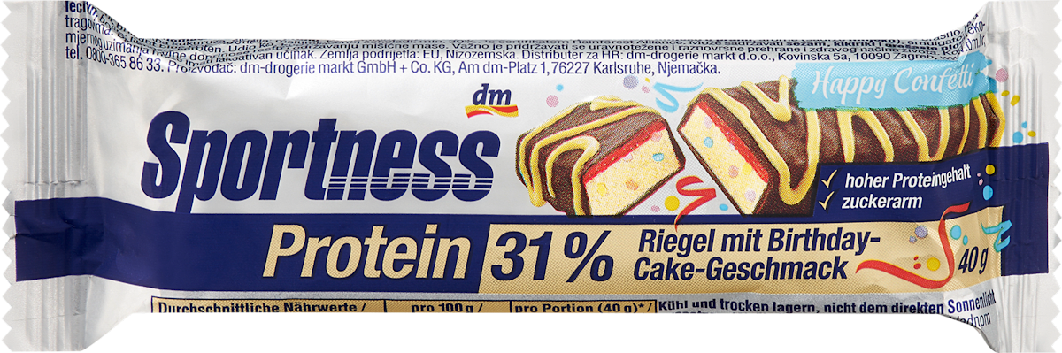 Sportness Proteinriegel 31%, Birthday-Cake Geschmack, 40 g dauerhaft ...