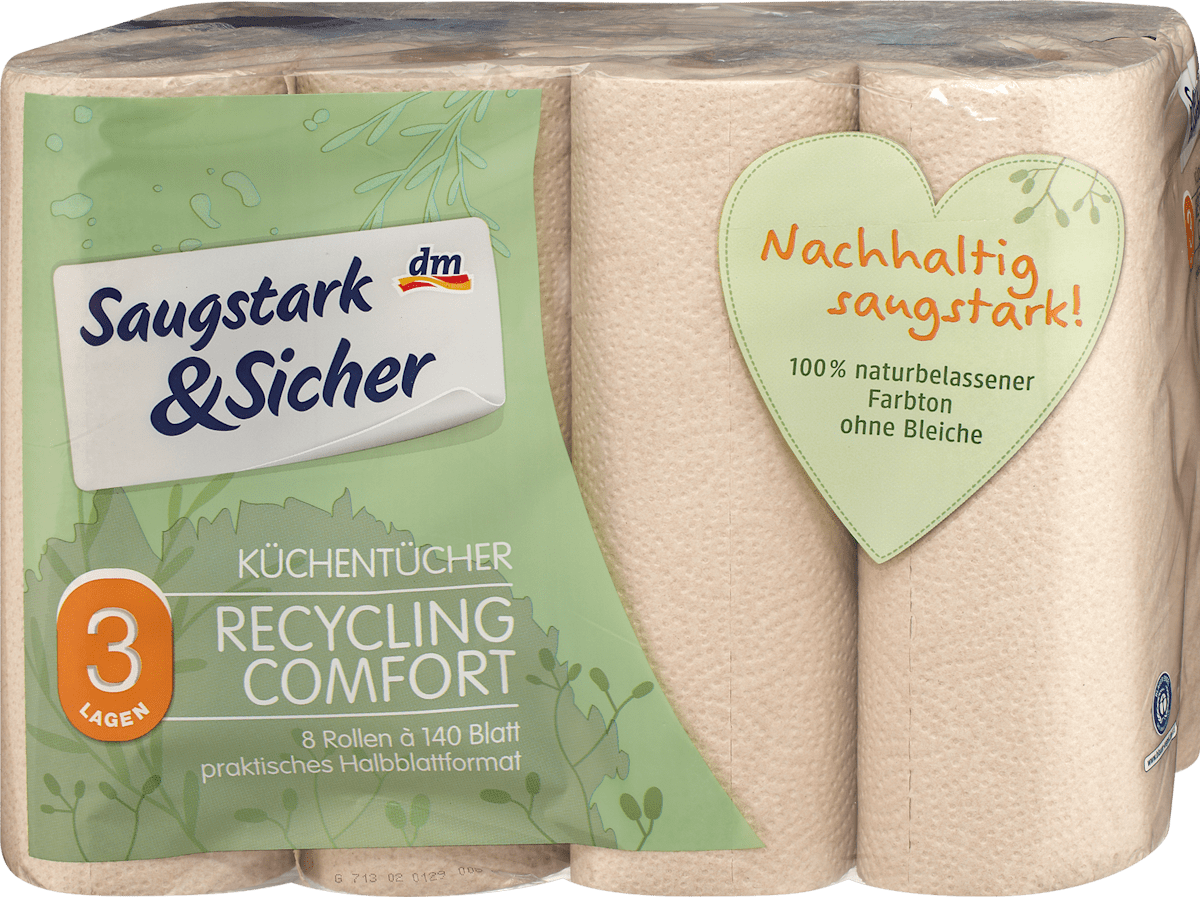 Saugstark&Sicher Küchentücher Halbblatt Recycling 3-lagig (8x140 Blatt ...