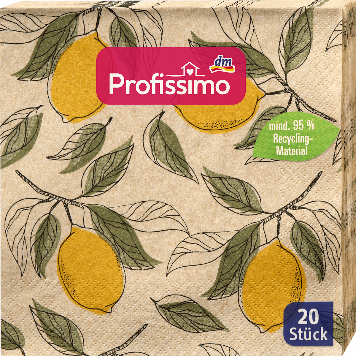 Profissimo Servietten "Zitrone" aus Recyclingmaterial (33x33cm), 20 St ...