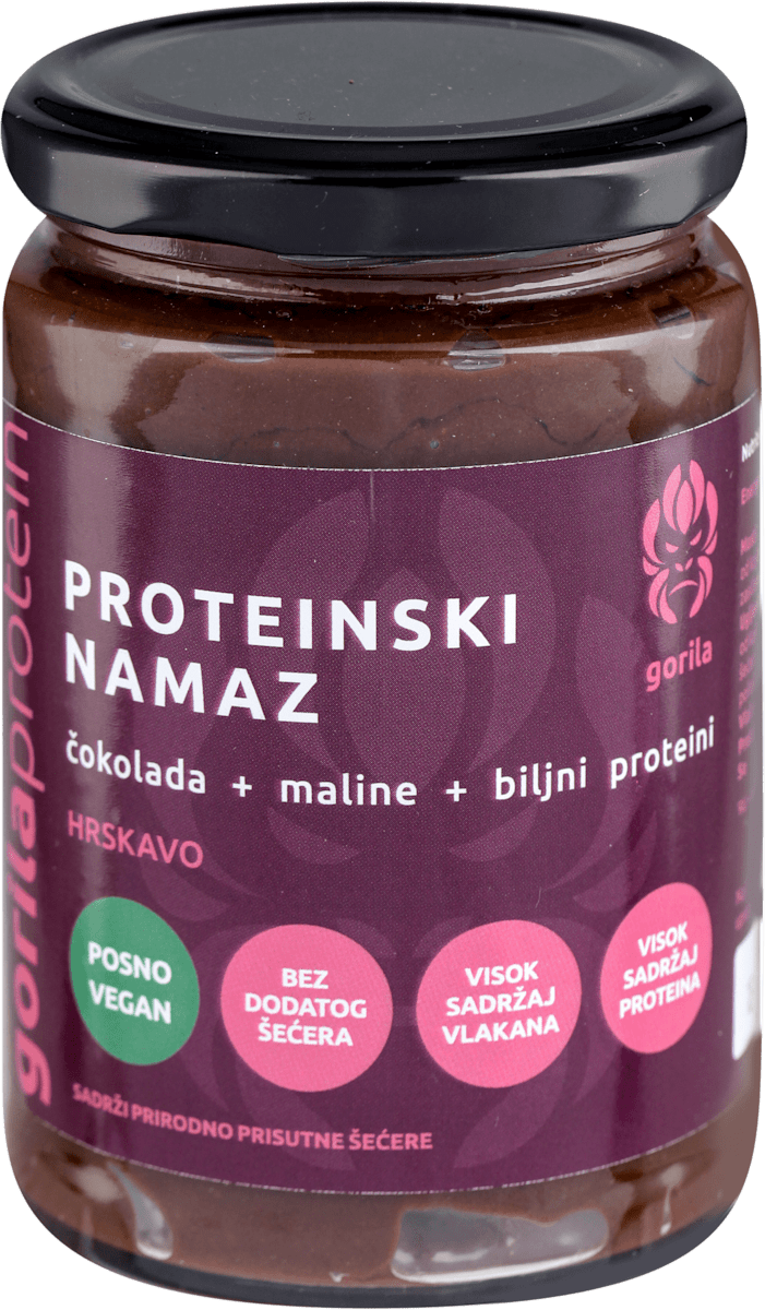 gorilaprotein PROTEINSKI NAMAZ - čokolada+malina+biljni proteini, 375 g ...