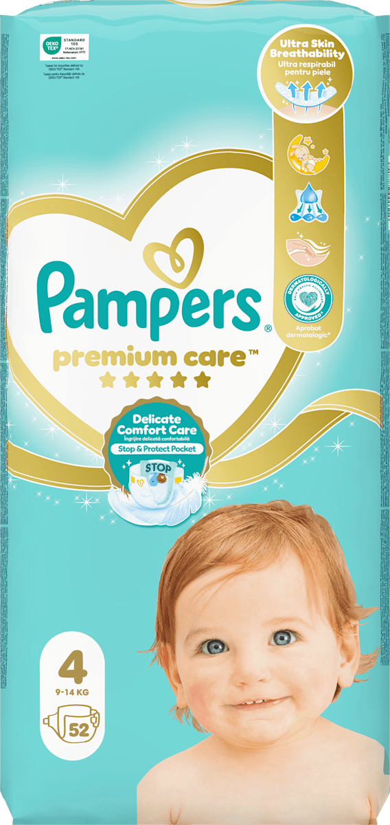 Pampers Premium Care Scutece numărul 4 9-14kg, 52 buc | dm.ro