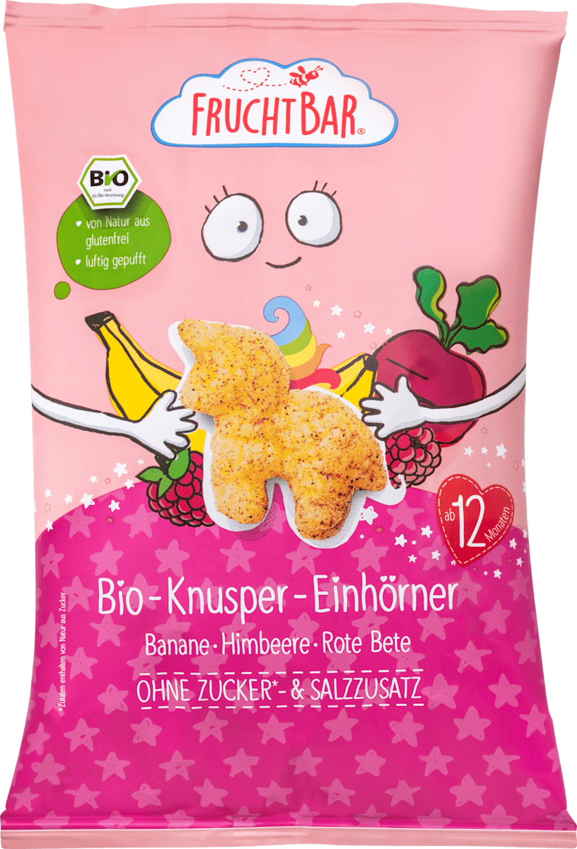 FruchtBar Kindersnack Knusper-Einhörner, Mais, Himbeere, Banane, Rote ...