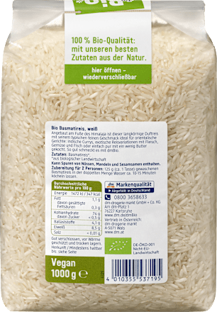 dmBio Reis, Basmati-Reis weiß, Naturland, 1000 g dauerhaft günstig ...