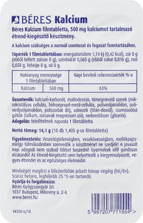 Béres Calcium 500mg filmtabletta, 10 db | dm.hu