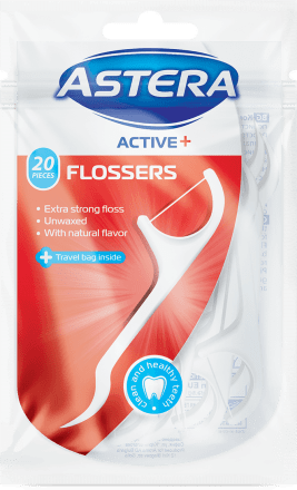 ASTERA Комбинирани клечки за зъби с конец Active+, 20 бр. Пазарувай трайно изгодно онлайн