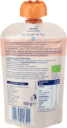 babylove Quetschie Apfel & Mango in Pfirsich mit Hafer ab 1 Jahr, 100 g dauerhaft günstig online ...