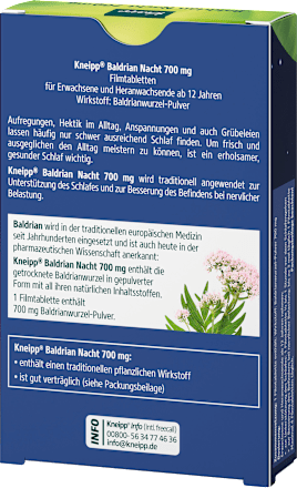 Kneipp Baldrian Nacht, 700mg Tabletten, 30 St dauerhaft günstig online ...