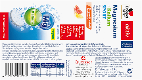 Doppelherz Magnesium Kalium Sport Brausetabletten (15 Stück), 99 g ...