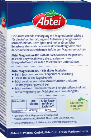 Abtei Magnesium 400 Tabletten 30 St, 38,6 g dauerhaft günstig online ...