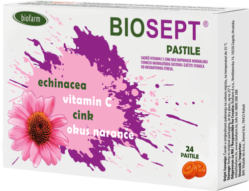 biofarm Biosept pastile za grlo – vitamin C, echinacea, naranča i cink ...