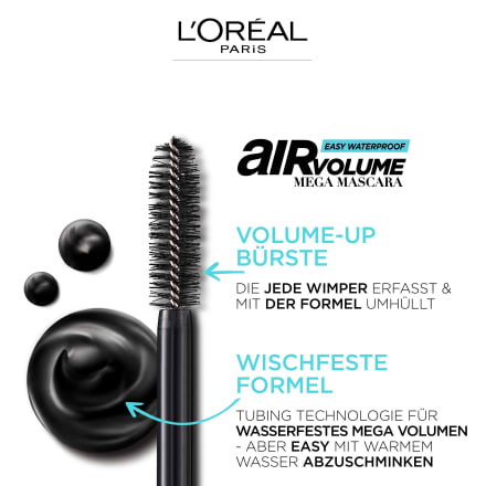 L'ORÉAL PARiS Mascara Air Volume Mega Waterproof Black, 7,9 ml ...
