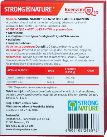 STRONG NATURE Koenzim Q10 + Acetil-L-karnitin, 30 kom | dm.rs