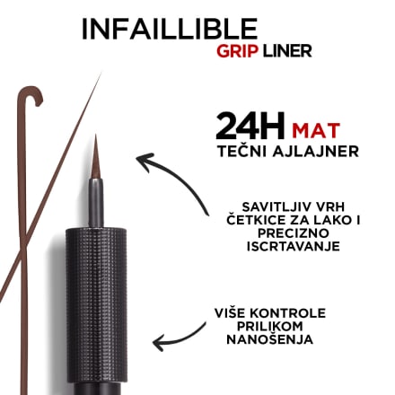 L'ORÉAL PARiS INFAILLIBLE GRIP 24H MATTE tečni ajlajner - 03 Marron, 3 ...