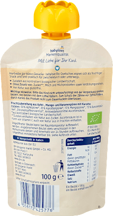 babylove Quetschie Mango & Banane in Apfel mit Karotte ab 1 Jahr, 100 g dauerhaft günstig online ...