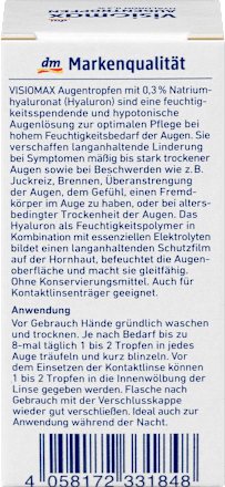 VISIOMAX Augentropfen mit 0,3% Hyaluron, ohne Konservierungsmittel, 10 ...