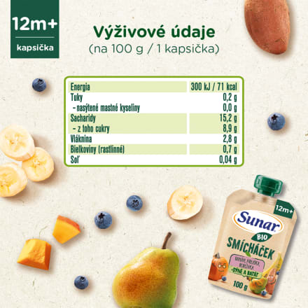 Sunar BIO ovocná kapsička Smícháček banán, hruška, tekvica, batáty a ...