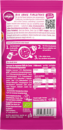 Davert Fertiggericht, Couscous Cup Chilli sin Carne mit Erbsenhack, 58 ...