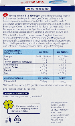 Mivolis Vitamin B12 350 Depot, 30 Mini-Tabletten, 6 g dauerhaft günstig ...
