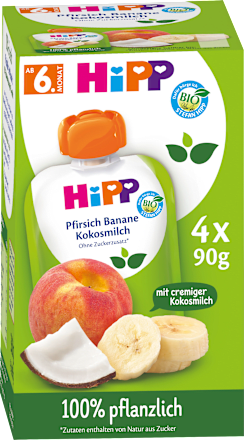 Hipp Quetschie Pfirsich-Banane mit Kokosmilch, ab 6 Monaten (4x90 g), 360 g dauerhaft günstig ...