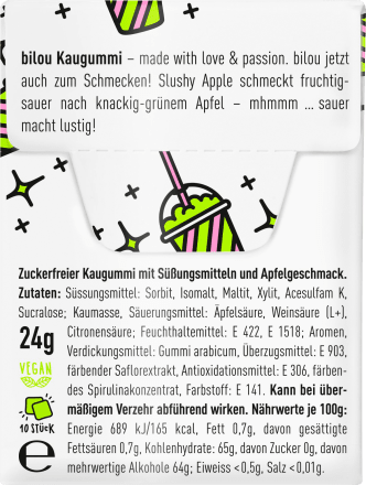 bilou Kaugummi, Slushy Apple Flavour, zuckerfrei (10 Stück), 24 g ...