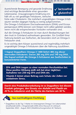 Doppelherz Omega-3 1400 Kapseln, 30 St dm Dauerpreis: Immergünstig ...