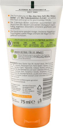 alverde NATURKOSMETIK Krém na ruky s bio nechtíkom a bio Aloe vera, 75 ...