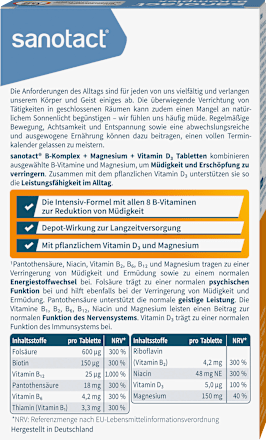 sanotact B-Komplex + Magnesium + Vitamin D3 Tabletten 40 St, 25 g ...