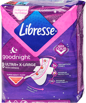 Libresse Éjszakai egészségügyi szárnyas betét, Ultra Extra Large, 8 db ...