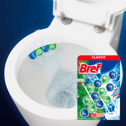 Bref WC blok Power Aktiv s vůní borovice 3x50 g, 150 g | dm.cz