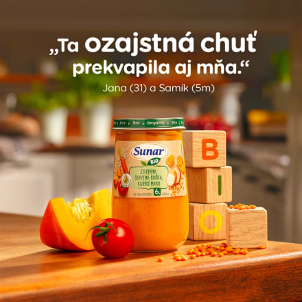 Sunar BIO príkrm zemiaky, hrášok, morská šťuka, olivový olej 6m+, 190 g ...