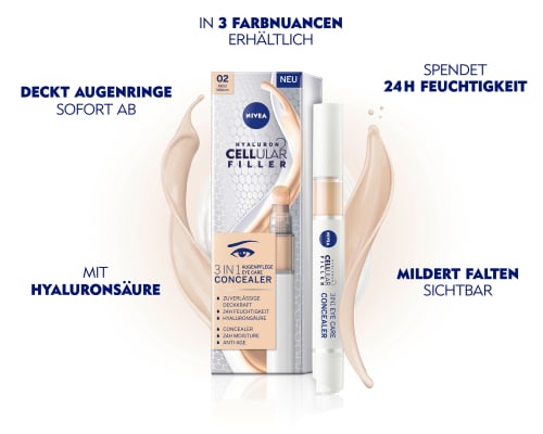 NIVEA Concealer Augenpflege 3in1 Hyaluron Cellular Filler, Mittel, 4 ml ...