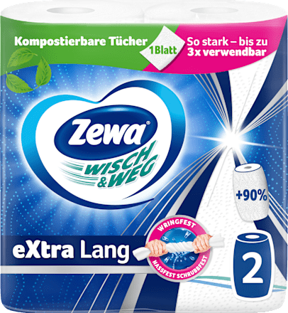 Zewa Küchenrolle Wisch&Weg eXtra Lang (2x86 Blatt), 2 St dauerhaft ...
