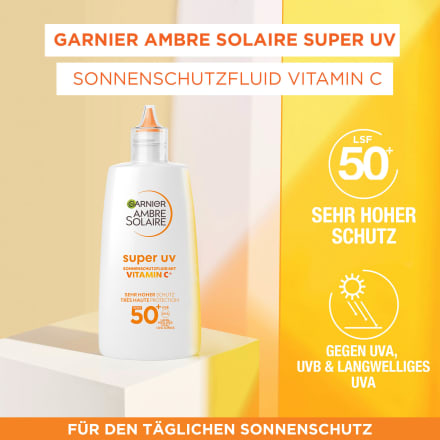 Garnier Ambre Solaire Sonnenfluid Gesicht super UV mit Vitamin C, LSF 50+, 40 ml dauerhaft ...