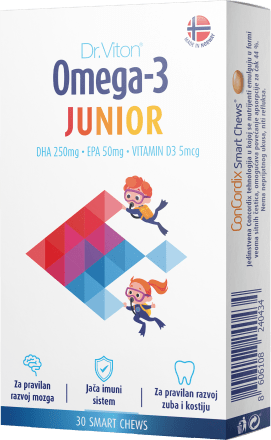 Dr.Viton Omega-3 JUNIOR meke tablete za žvakanje - DHA 250mg + EPA 50mg ...