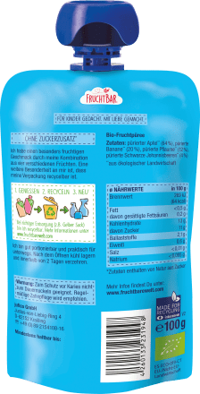 FruchtBar Quetschie Pflaume, Banane, Apfel, Schwarze Johannisbeere, ab ...