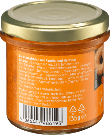 dmBio Bio namaz s papriko in konopljinimi semeni, 135 g | dm.si