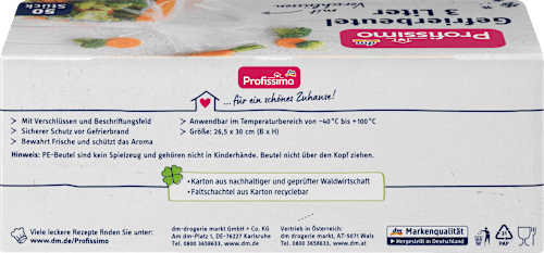 Profissimo Vrečke za zamrzovanje z zadrgo, 3 L, 50 kos | dm.si