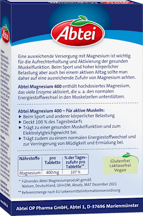 Abtei Magnesium 400 Tabletten 30 St, 38,6 g dauerhaft günstig online ...