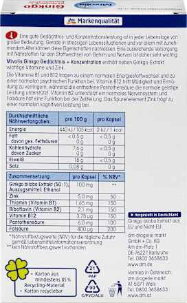 Mivolis Ginkgo kapsule za pamćenje i koncentraciju, 20 g | dm ...