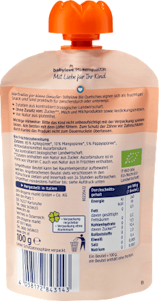 babylove Quetschie Mango & Papaya in Apfel ab 1 Jahr, 100 g dauerhaft günstig online kaufen | dm.de
