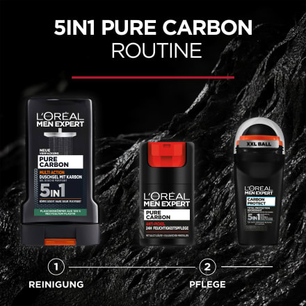 L'ORÉAL PARiS MEN EXPERT Duschgel Pure Carbon mit Karbon, Multi Action 5in1, 250 ml dauerhaft ...