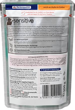 Dein Bestes Nassfutter Katze reich an Huhn, sensitive, 100 g dauerhaft ...