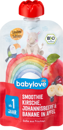 babylove Quetschie Smoothie Apfel, Banane, Kirsche, Johannisbeere, ab 1 Jahr, 100 g dauerhaft ...