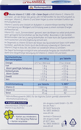 Mivolis Vitamin C 1000 + D3 + Selen Depot 30 St, 42 g dauerhaft günstig ...