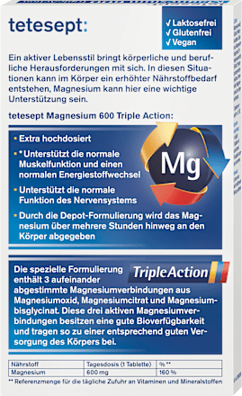 tetesept Magnesium 600 Triple Action Tabletten 30 St, 58,9 g dauerhaft ...