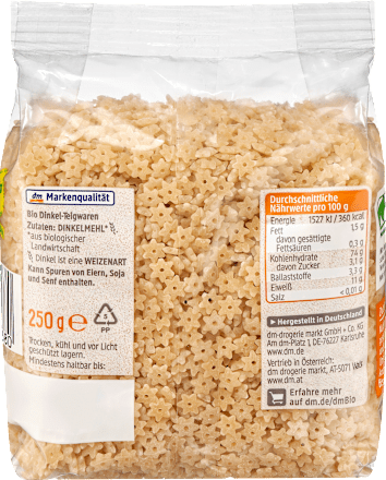 dmBio Osušena testenina od spelte u obliku zvezdica, 250 g | dm.rs