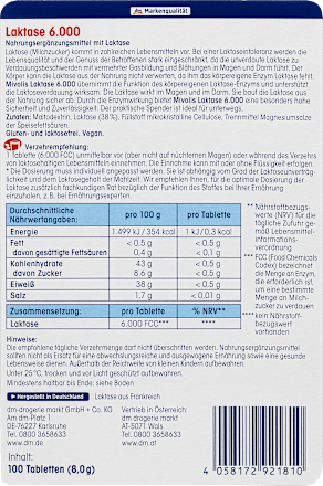 Mivolis Laktase 6.000 Mini Tabletten 100 St, 8 g dauerhaft günstig ...