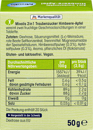 Mivolis Traubenzucker 2in1, Himbeere-Apfel, 50 g dauerhaft günstig ...