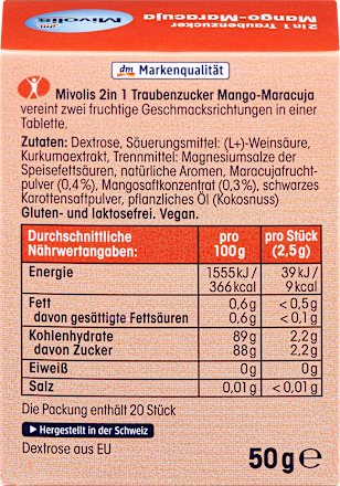 Mivolis Traubenzucker 2in1, Mango-Maracuja, 50 g dauerhaft günstig ...